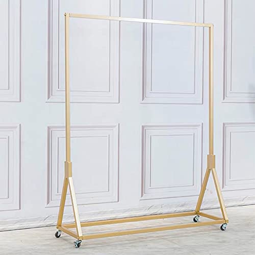 Ethemiable Clothing Store Modern Rolling Clothing Display Stands with Wheels,Storage Shoe Bag Pipe Shelf,Organization Garment Rack,Home Clothes Hanging Shelves(Gold without Wood Board, 47.2" L)