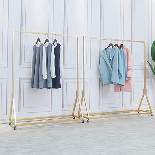 Ethemiable Clothing Store Modern Rolling Clothing Display Stands with Wheels,Storage Shoe Bag Pipe Shelf,Organization Garment Rack,Home Clothes Hanging Shelves(Gold without Wood Board, 47.2" L)