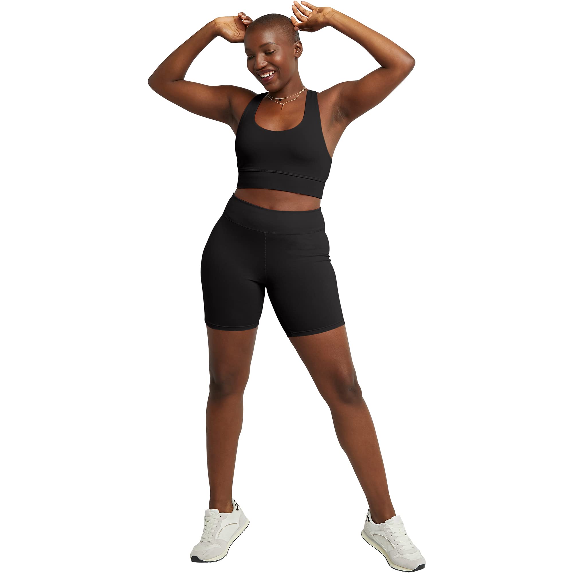 Hanes Comfortblend Originals, Cotton Stretch Bike, High Rise Shorts for Women, Black