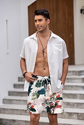 COOFANDY Men Swim Trunks 9 Inch Inseam Bathing Suit Hawaiian Beach Shorts Pocket
