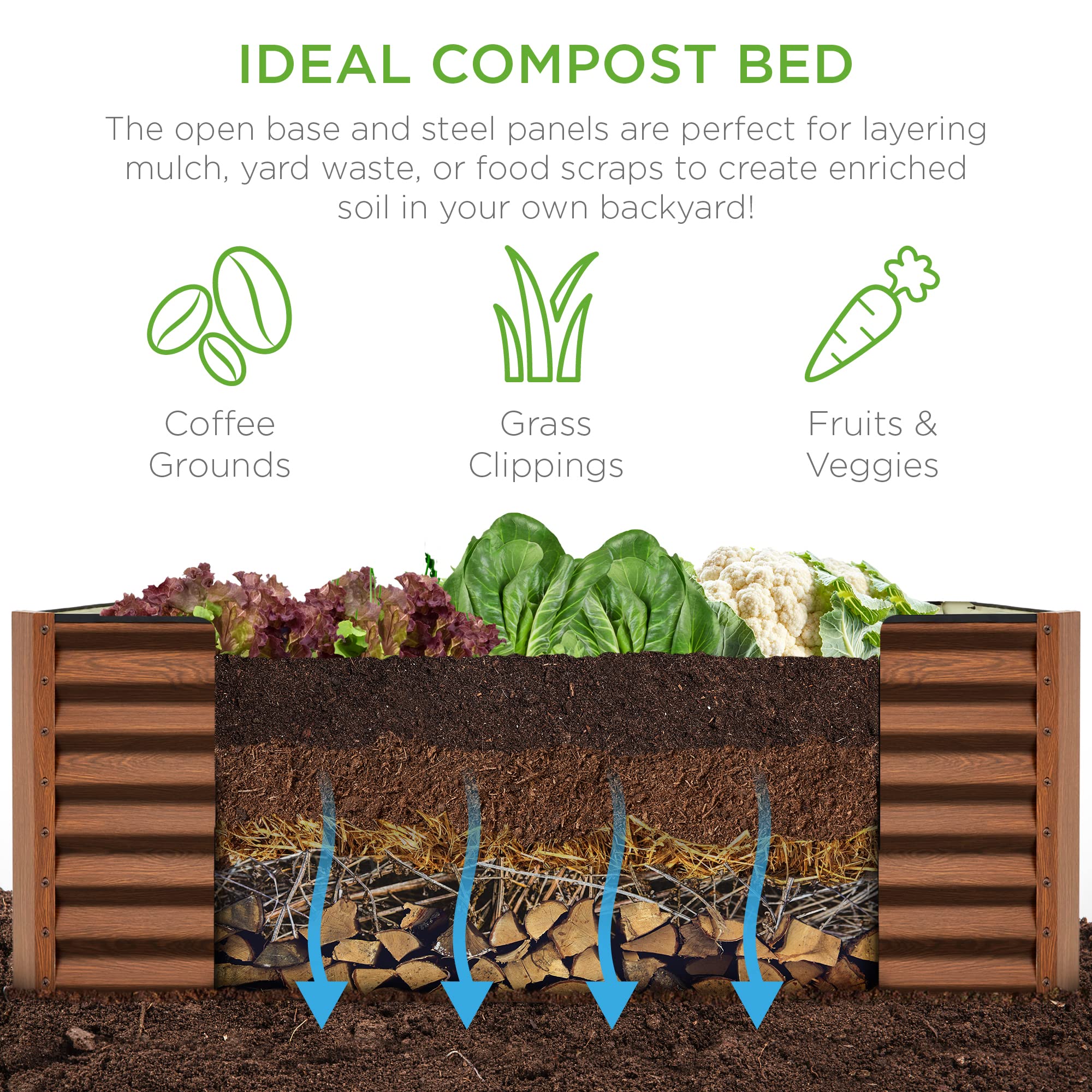 Best Choice Products 6x3x2ft Outdoor Metal Raised Garden Bed, Deep Root Box Planter for Vegetables, Flowers, Herbs, and Succulents w/ 269 Gallon Capacity - Wood Grain