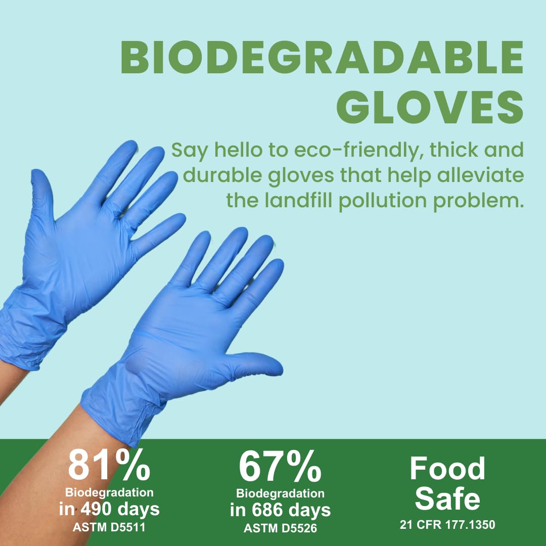 Eco Gloves Eco-friendly Biodegradable Nitrile Disposable Gloves, Powder Free, Latex Free | Food Prep, Beauty, Tattoo, Cleaning 100PCS/Box (Pack of 100, Medium)