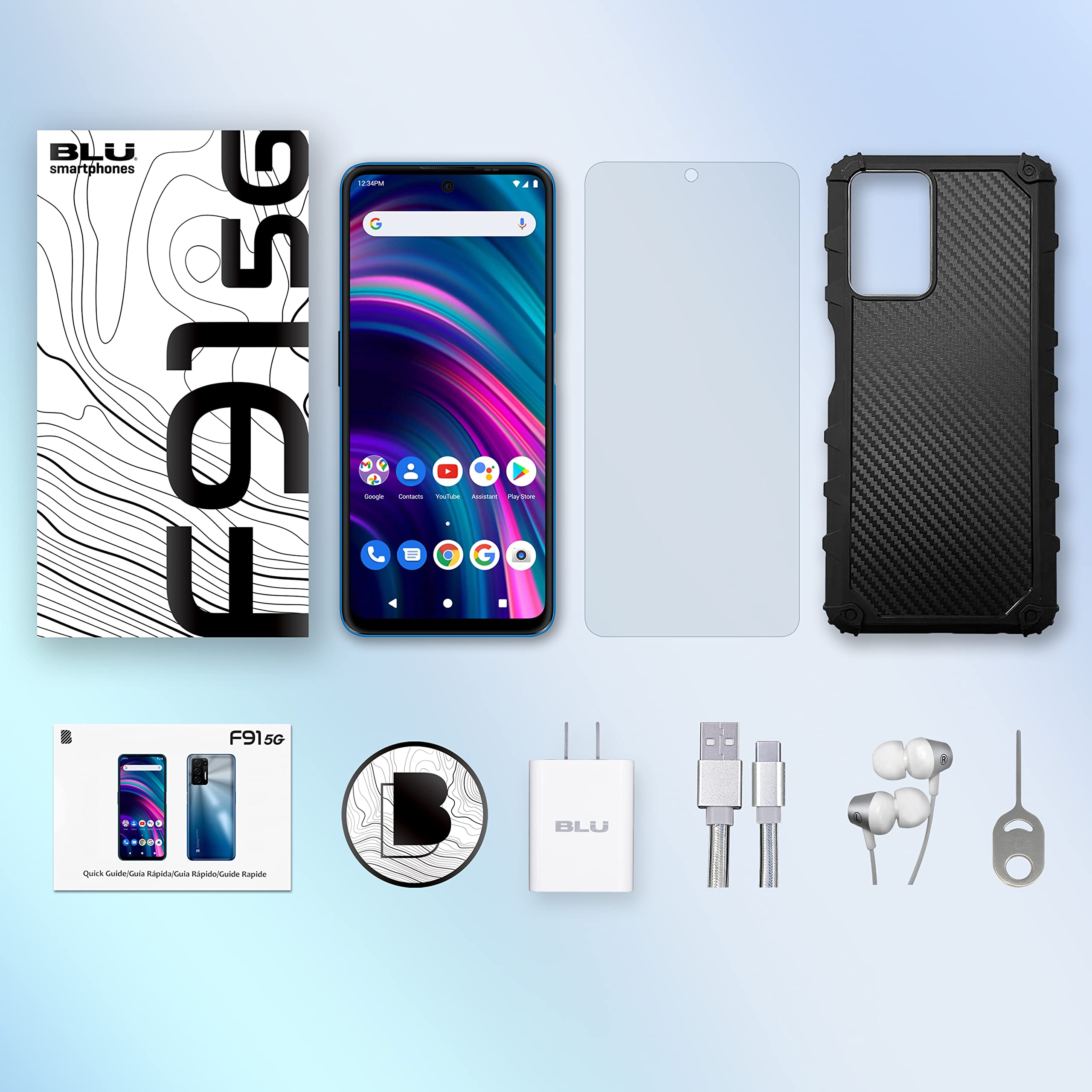 BLU F91 5G | 2022 | 3-Day Battery | Unlocked | 6.8” Full HD+ Display | 128/8GB | 48MP Quad Camera | NFC Capable | US Version | US Warranty | Sky Blue (Renewed)