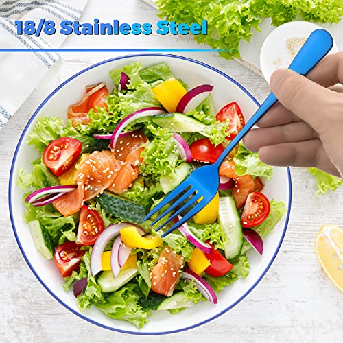 Blue Cutlery Set, 30 Pieces Silverware Set - Stainless Steel Flatware Sets for 6 - Mirror Polished Utensil Set, Essentials Eating Tableware Set for Home&Kitchen,Dishwasher Safe