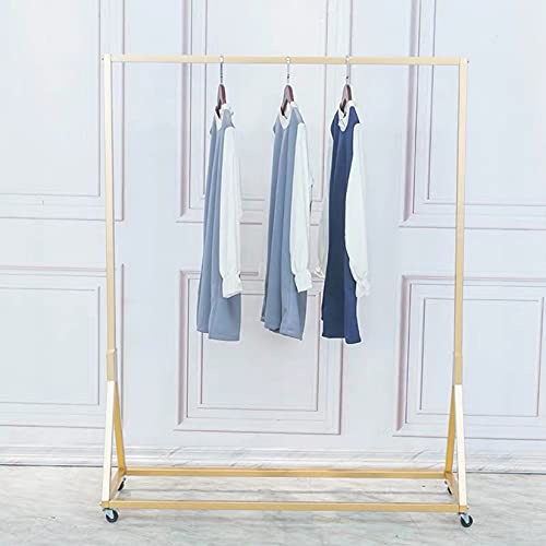 Ethemiable Clothing Store Modern Rolling Clothing Display Stands with Wheels,Storage Shoe Bag Pipe Shelf,Organization Garment Rack,Home Clothes Hanging Shelves(Gold without Wood Board, 47.2" L)