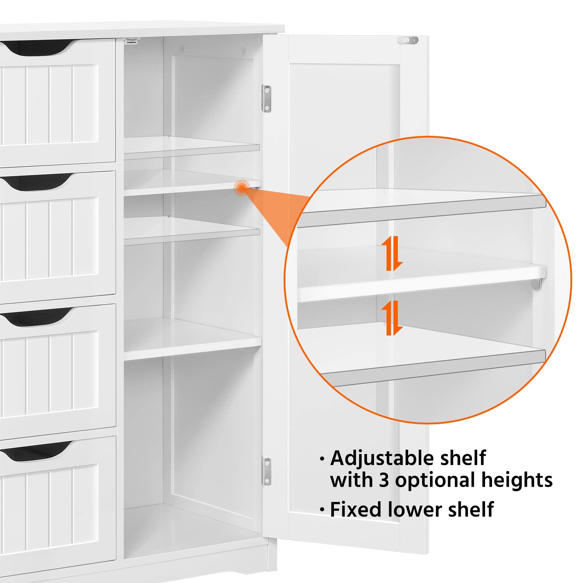 Yaheetech Large Bathroom Floor Cabinet with 4 Dawers and Single Door Cabinet, Freestanding Storage Cabinet Organizer for Bathroom Living Room Hallway, White, 26 x 14 x 35.5 in