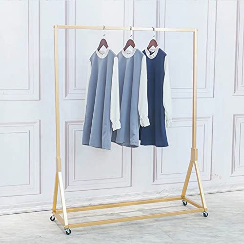 Ethemiable Clothing Store Modern Rolling Clothing Display Stands with Wheels,Storage Shoe Bag Pipe Shelf,Organization Garment Rack,Home Clothes Hanging Shelves(Gold without Wood Board, 47.2" L)