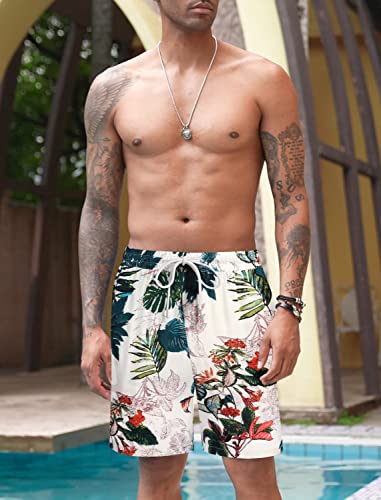 COOFANDY Men Swim Trunks 9 Inch Inseam Bathing Suit Hawaiian Beach Shorts Pocket