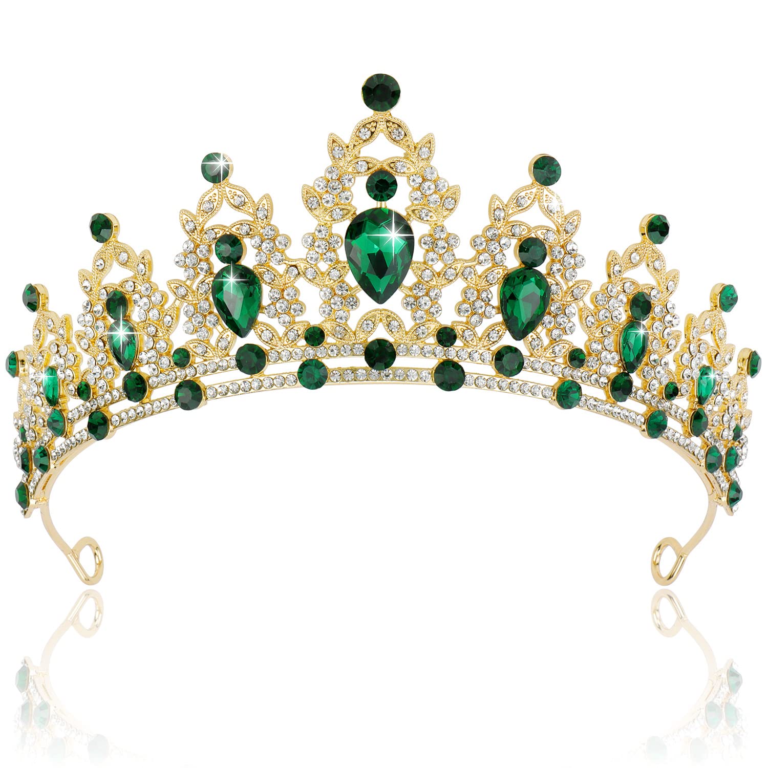 SuPoo Green Tiara and Crown for Women Gold Birthday Queen Crowns Rhinestone Princess Tiaras for Bride Quinceanera Headpieces Wedding Tiara for Birthday Party Prom Halloween
