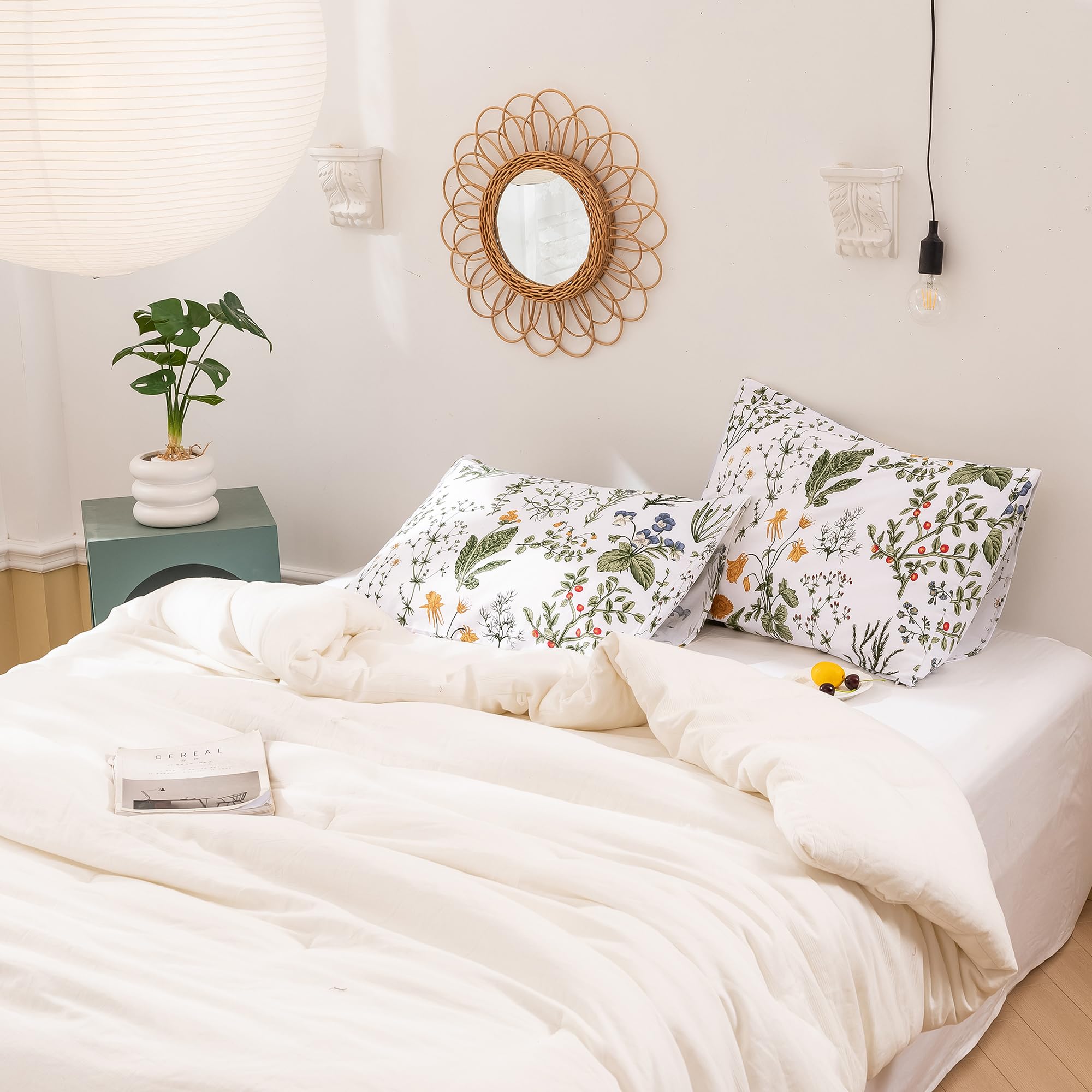 ECOCOTT 100% Cotton Pillowcases Standard Size, Floral Print Pattern Pillow Cover 2 Pack, Super Soft Envelope Closure Standard Pillow Case Set (Standard, 20"x26")