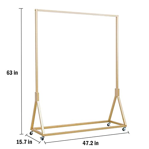 Ethemiable Clothing Store Modern Rolling Clothing Display Stands with Wheels,Storage Shoe Bag Pipe Shelf,Organization Garment Rack,Home Clothes Hanging Shelves(Gold without Wood Board, 47.2" L)