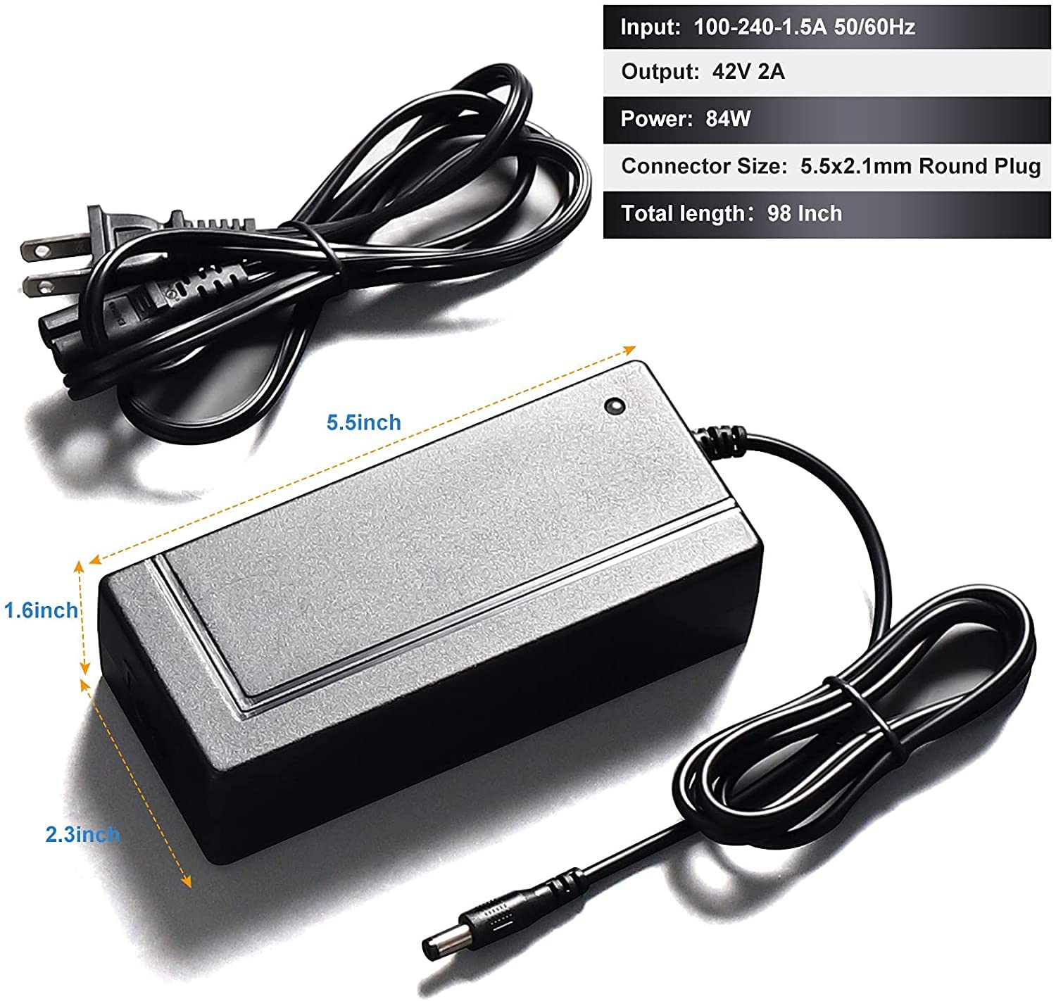 42V 2A Battery Charger, Power Supply Adapter 36V Battery Adapter Charger Automotive Battery Charger, Sports Lithium Battery Maintainer