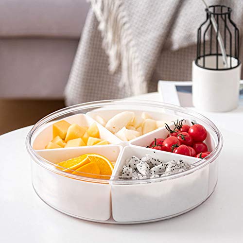 Shopwithgreen Divided Serving Tray with Lid, Removable Divided Platter Food Storage Containers with 4 Compartment for Christmas Party, Veggies, Snack, Fruit, Nuts, Candy, Cracker, Chip