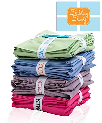 BEDDING BANDZ Bed Sheets Organizer. A Clever Color-Coded System to Organize and Identify Sheet Sets by Size (Pack of 2) (Reversible Twin/Full 26.5" W x 31.5 L)