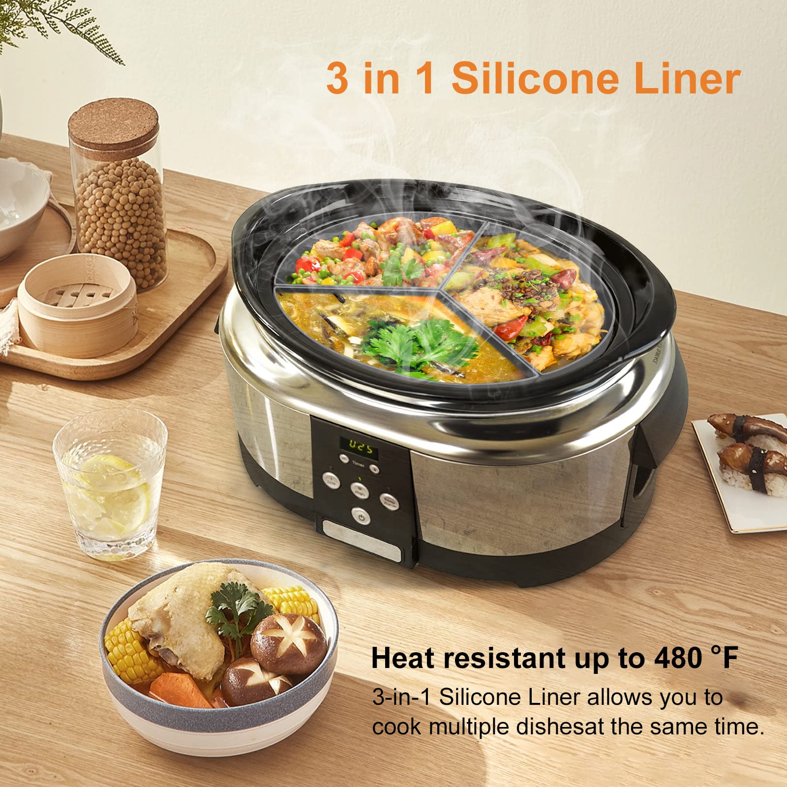 Slow Cooker Liners, Slow Cooker Silicone Liners, for 6 QT Crockpot, Reusable Crock Pot Liners, Easy Clean & Dishwasher Safe Cooking Silicone Liners (Gray)