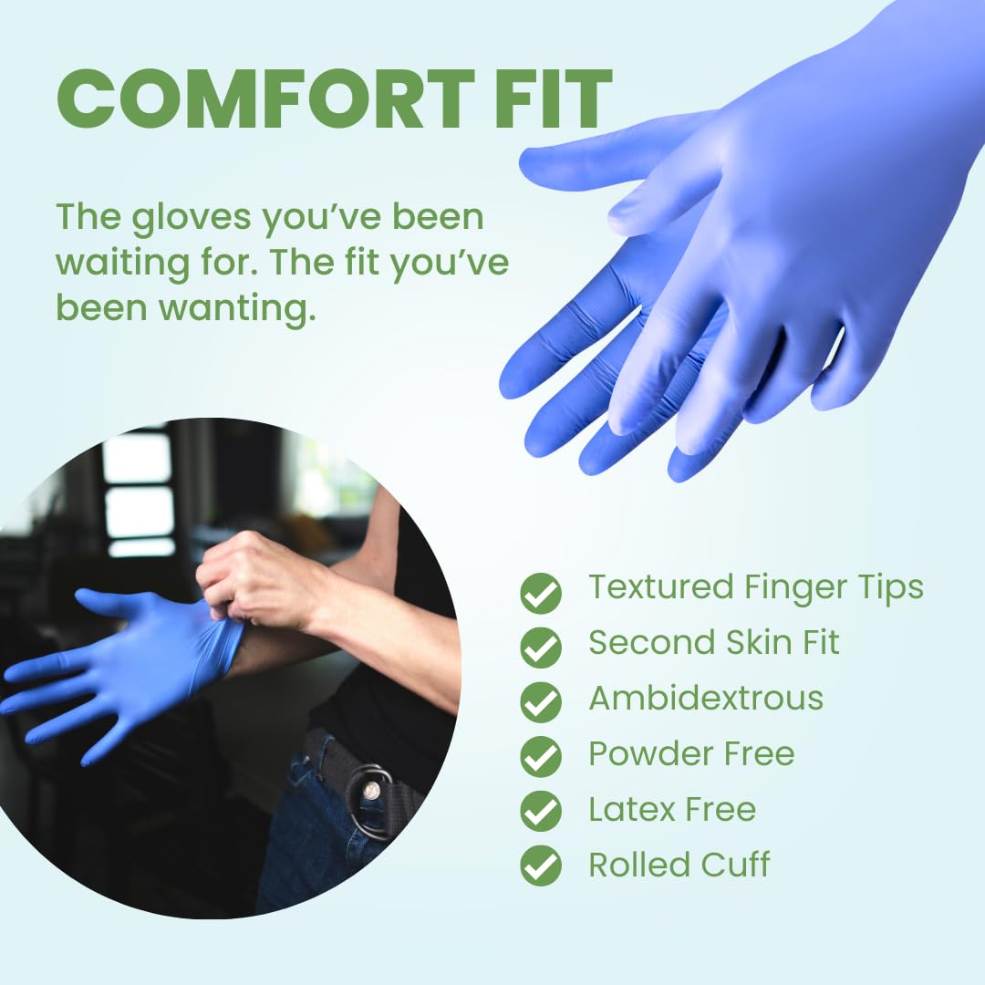 Eco Gloves Eco-friendly Biodegradable Nitrile Disposable Gloves, Powder Free, Latex Free | Food Prep, Beauty, Tattoo, Cleaning 100PCS/Box (Pack of 100, Medium)