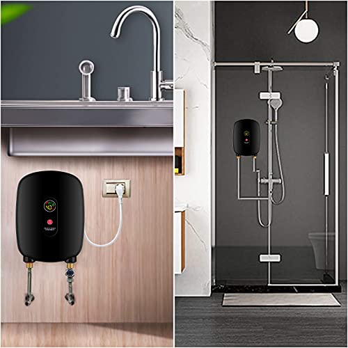 3000W Mini Water Heater 110V Electric Tankless Instant Hot Water Heater Thermostatic Washing Heating System for Home Kitchen Bathroom (Black)