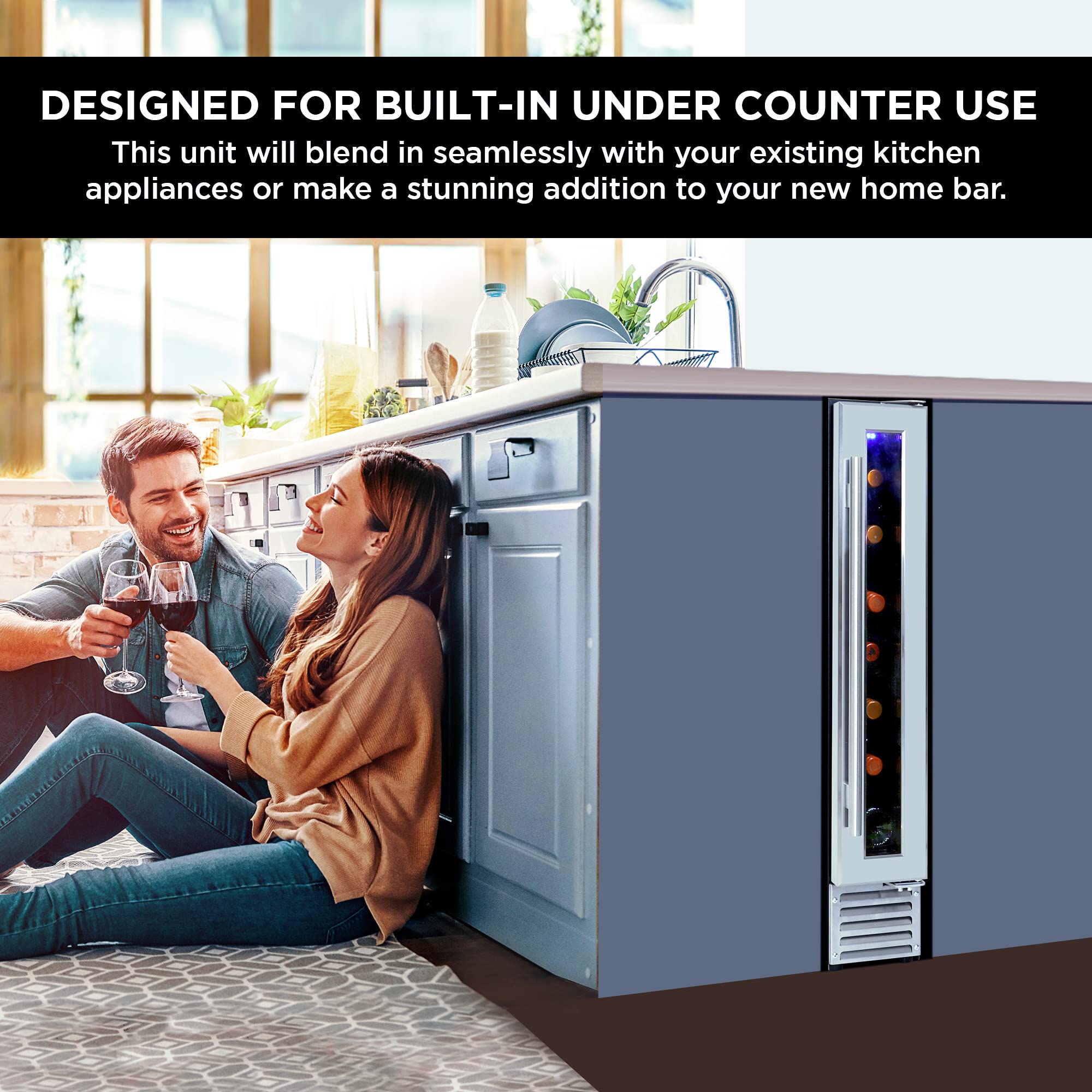 Koolatron 7 Bottle Slim 6-Inch Wine Cooler Refrigerator Built In Under Counter Wine Fridge with Digital Touch Controls Front Venting Design Stainless Steel Door Frame for Home or Office