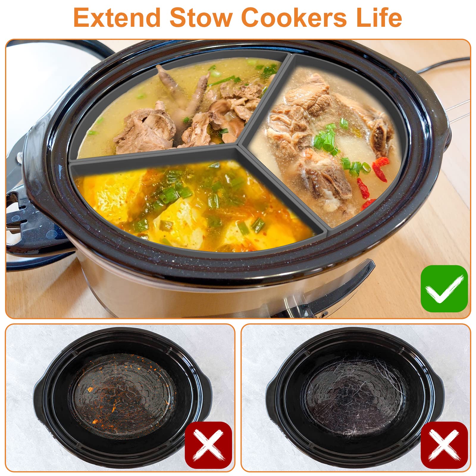 Slow Cooker Liners, Slow Cooker Silicone Liners, for 6 QT Crockpot, Reusable Crock Pot Liners, Easy Clean & Dishwasher Safe Cooking Silicone Liners (Gray)