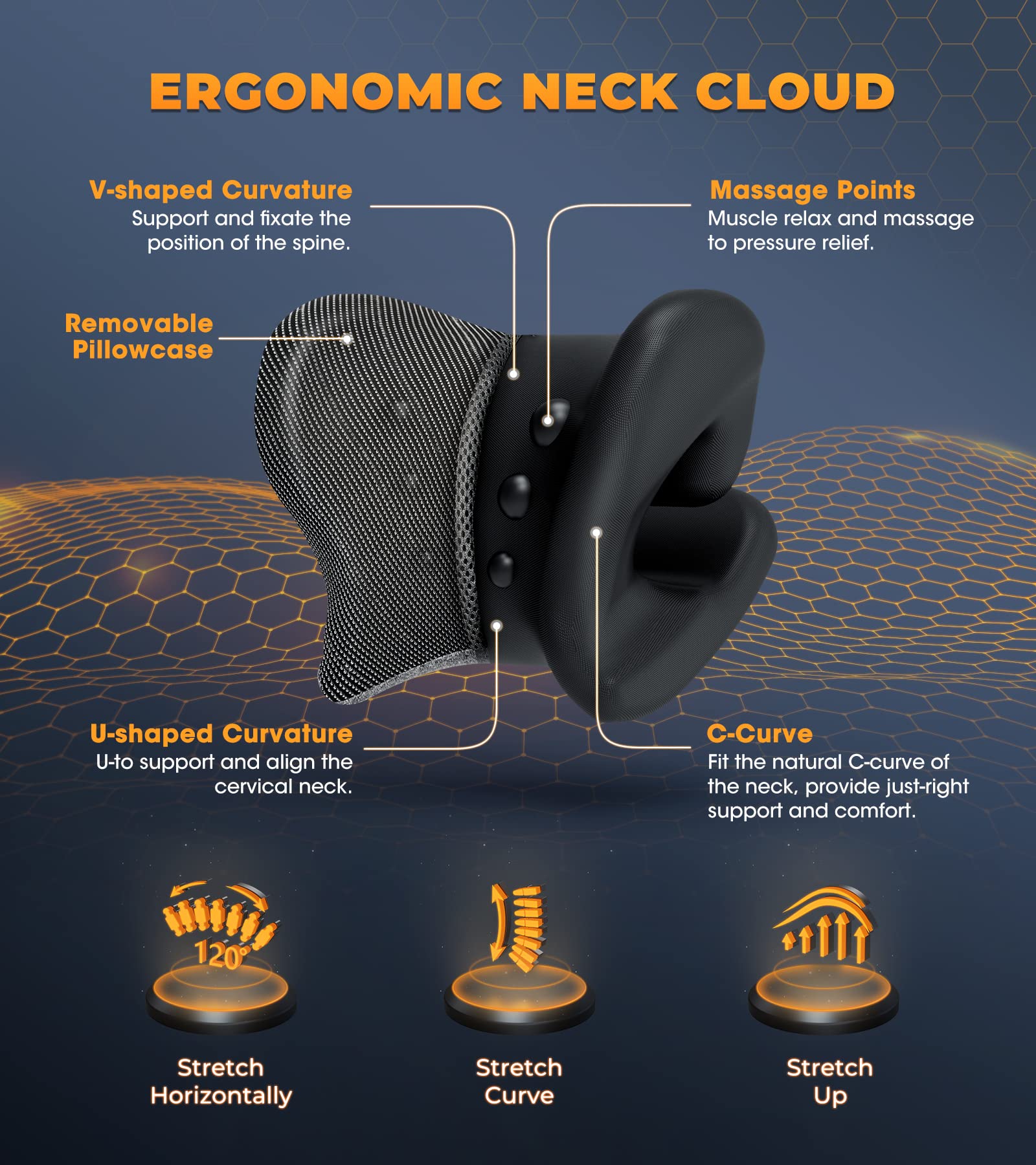 Deep Neck Pain Relief w/Conductive Magnetic Therapy Heated Neck Stretcher, Graphene-Tech Instant Heating Cervical Traction Device Pillow, Smart Control Neck Hump Corrector Relax Gifts For TMJ Migraine