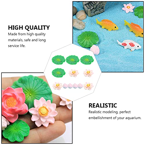 POPETPOP 12pcs Artificial Floating Lotus Flowers Water Lily Pads Aquarium Fish Tank Decoration for Terrariums Miniature Fairy Garden Pool Patio Pond Wedding Decor
