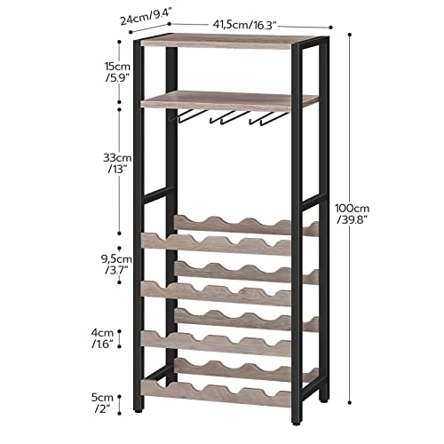 HOOBRO Freestanding Wine Rack, 16-Bottle Wine Storage Rack with Tabletop and Glass Holder, 6-Tier Bar Rack, for Kitchen, Bar, Dining Room, Greige and Black BG04JJ01