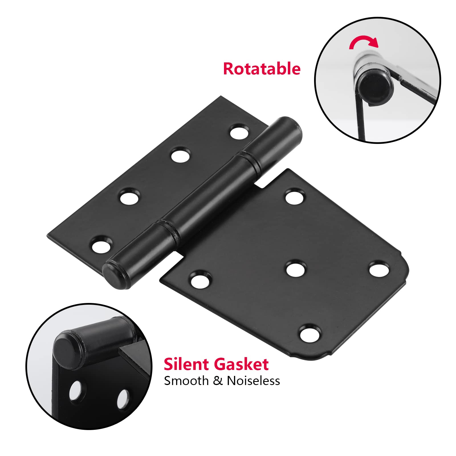 Heavy Duty Gate Hinges 4 Pack, 3.5 Inch Black Shed Barn Door Hinges, Metal Gate Hinges for Wooden Gates Wood Fence Outdoor with Screws, HOME MASTER HARDWARE