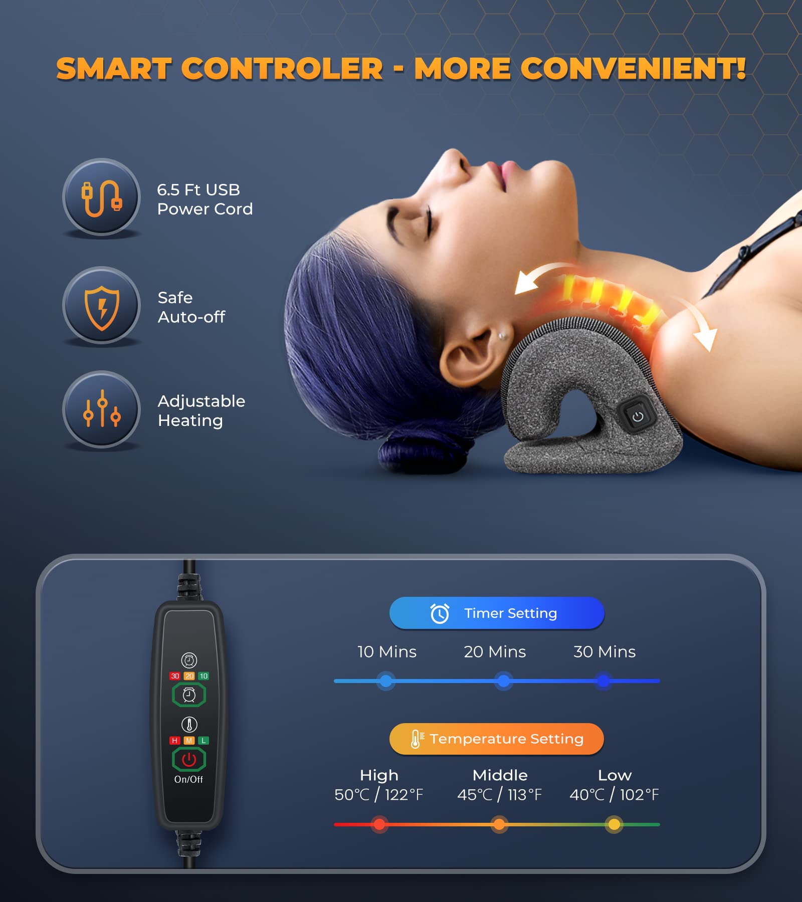Deep Neck Pain Relief w/Conductive Magnetic Therapy Heated Neck Stretcher, Graphene-Tech Instant Heating Cervical Traction Device Pillow, Smart Control Neck Hump Corrector Relax Gifts For TMJ Migraine