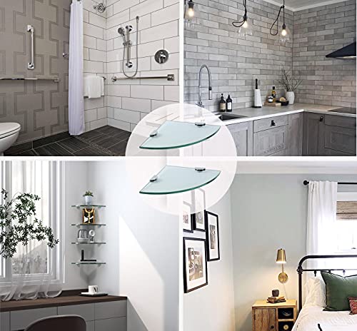 SHUAIAIW Bathroom Corner Organizer Shelves Shower Caddy Shelf Wall Mount Set of 2 Tempered Glass Shelf Shower Holder for Shampoo and Soap Organizer Adhesive Corner Shelf No Drilling