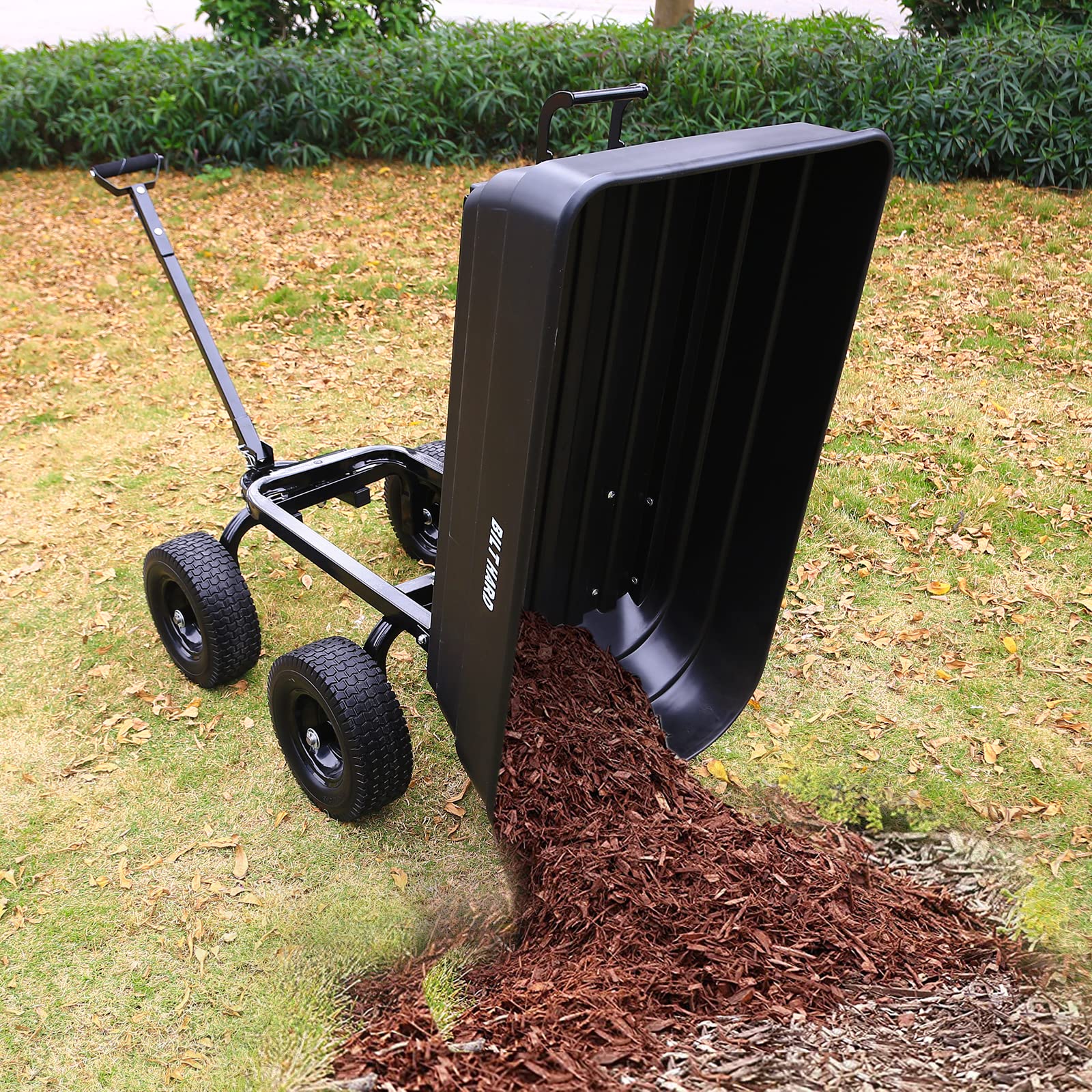 BILT HARD 7 Cu.Ft. 13" No-Flat Tires Poly Yard Dump Cart with 2-in-1 Convertible Handle, 1200 lbs Capacity Heavy Duty Lawn Tractor Cart