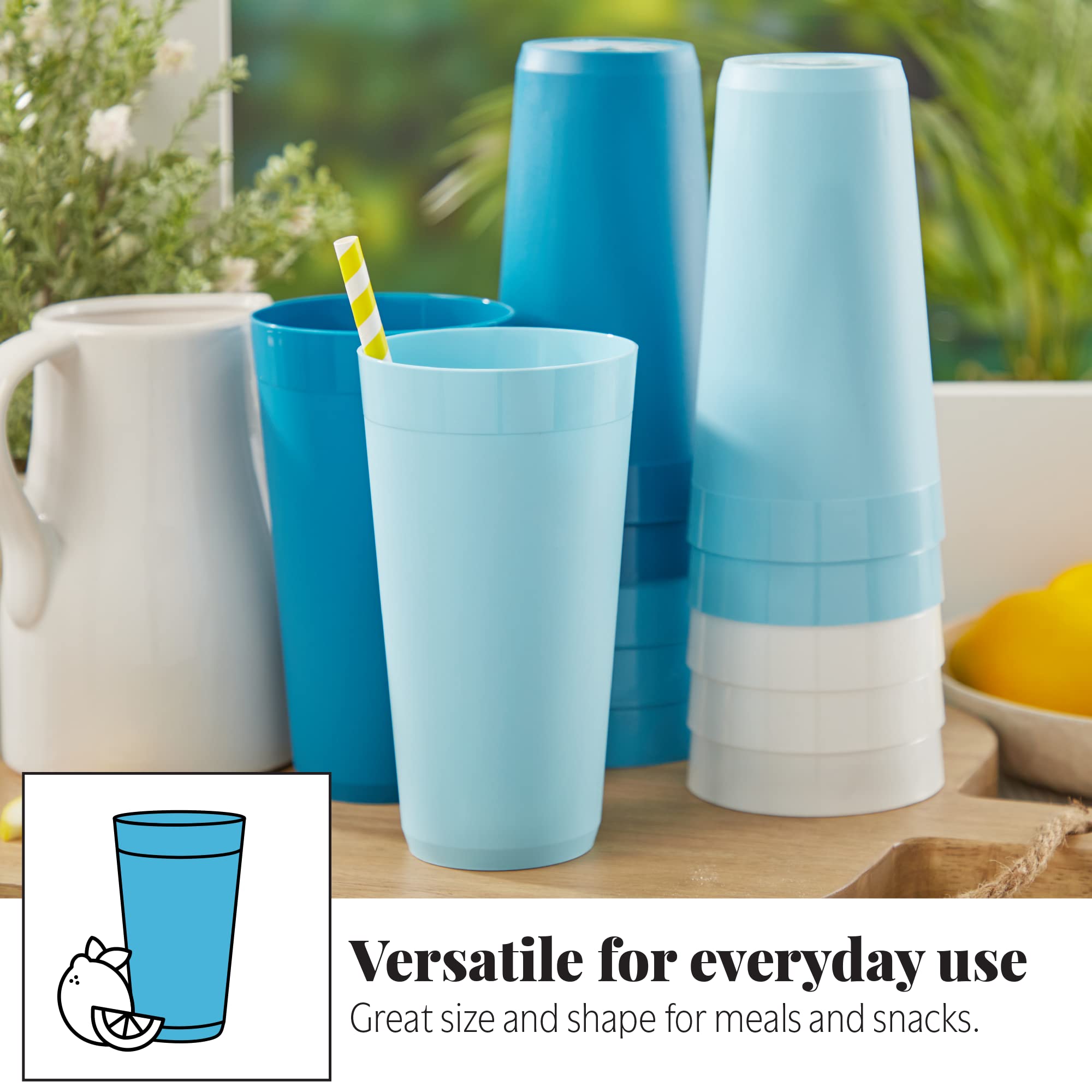 US Acrylic Newport 32 ounce Unbreakable Plastic Stackable Iced-Tea Tumblers in Blue Sky | Set of 12 Drinking Cups | Reusable, BPA-free, Made in the USA, Top-rack Dishwasher and Microwave Safe