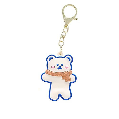 Rertnocnf Portable Case for Air Tag, Kawaii Cute Cartoon Scarf Bear Silicone Anti-Scratch Protective Cover Compatible with Airtags Finder Location Tracker Keychain for Kids Pets Keys (White Bear)