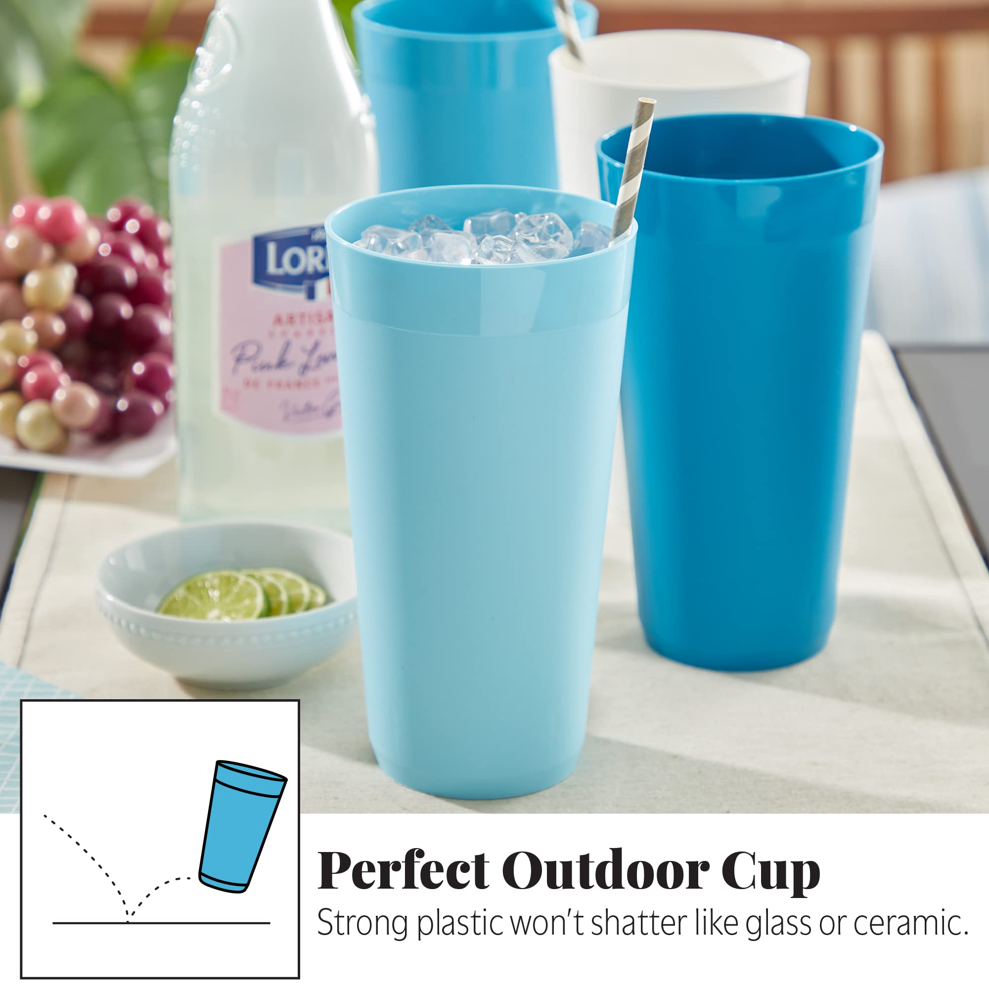 US Acrylic Newport 32 ounce Unbreakable Plastic Stackable Iced-Tea Tumblers in Blue Sky | Set of 12 Drinking Cups | Reusable, BPA-free, Made in the USA, Top-rack Dishwasher and Microwave Safe