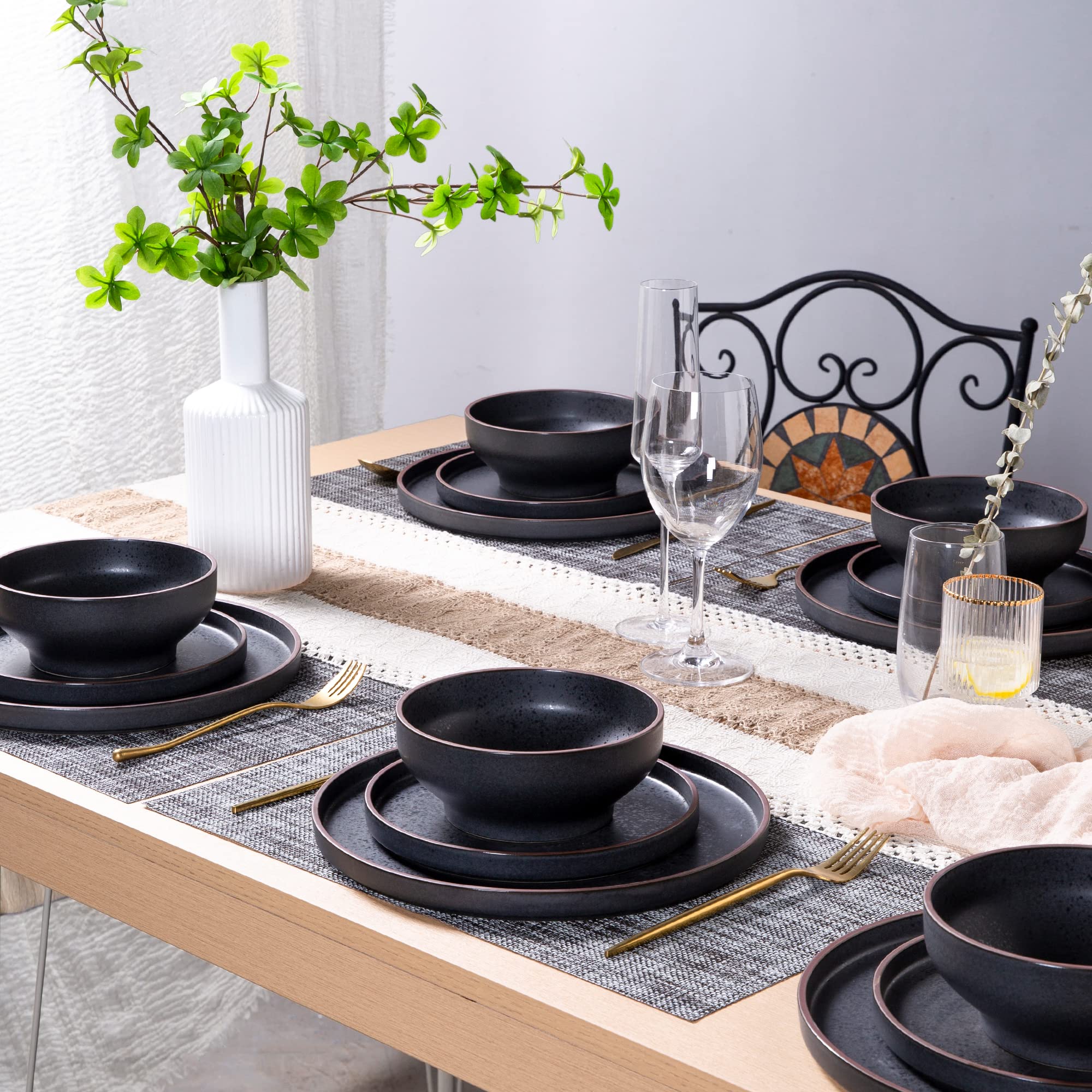 LERATIO Dinner Plates,Ceramic Dinner Plates Set of 6,10.75 inch Large ceramic plates,Modern Shape Dinnerware Dishes Set for Kitchen, Microwave & Dishwasher & Oven Safe-Coffee Rim