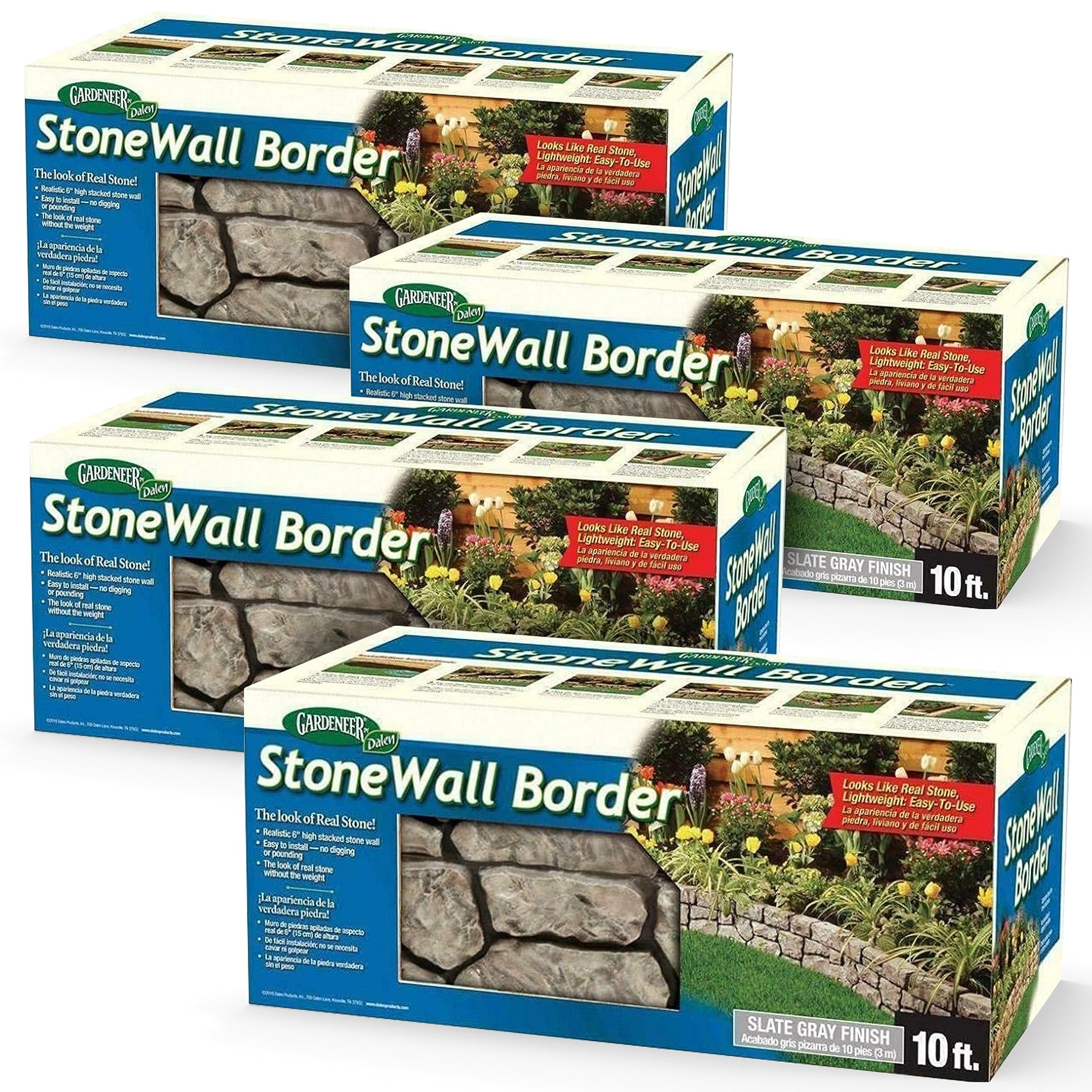 Gardeneer by Dalen Stone Wall Border Landscape Edging Border β 6 Inch Garden Edging Border β Hand Painted Easy DIY Installation Edging for Landscaping β Lightweight Realistic Design (Grey) 4 Pack