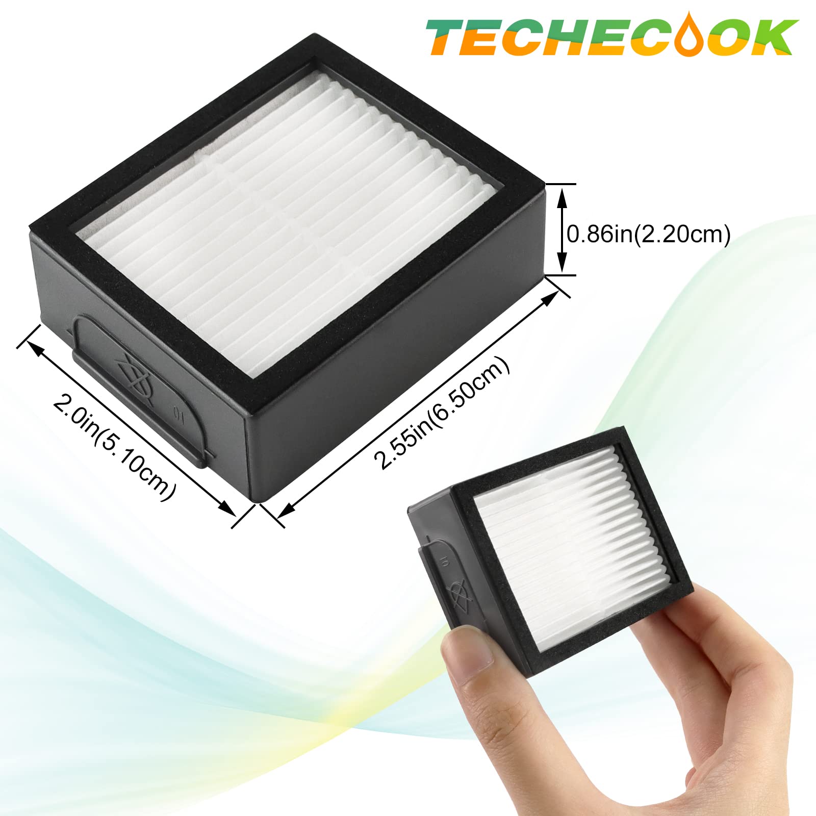 High-efficiency Filters Replacement for iRobot Roomba E I J Series i1+ i3 i3+ i4 i5 i6 i7 i7+ i8 j7 E5 E6 E7 Vacuum Cleaner by Techecook, 6Pack 4639161 Roomba Filters+1 Cleaning Brush