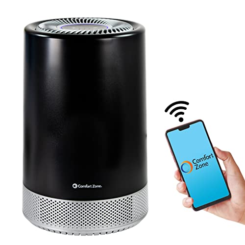 Comfort Zone CZAP101SBK H13 HEPA Air Purifier with WiFi App Control - Smart Air Filter & Cleaner for Home, Remove Dust, Odor, Pollen - Compact Ionizer with Timer & Night Light, 150 sq. ft.
