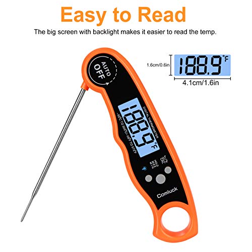 Comluck Instant Read Meat Thermometer - CA001 Digital Oven Cooking Food Min Max Thermometer Magnetic Waterproof with Backlight for Adults Kitchen Grill Steak Outdoor BBQ Barbecue Baking
