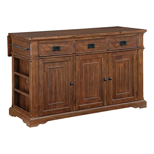OSP Home Furnishings Palisade Kitchen Island with 3 Drawers and Cabinets with Adjustable Shelves and Pan Storage, Oak Finish