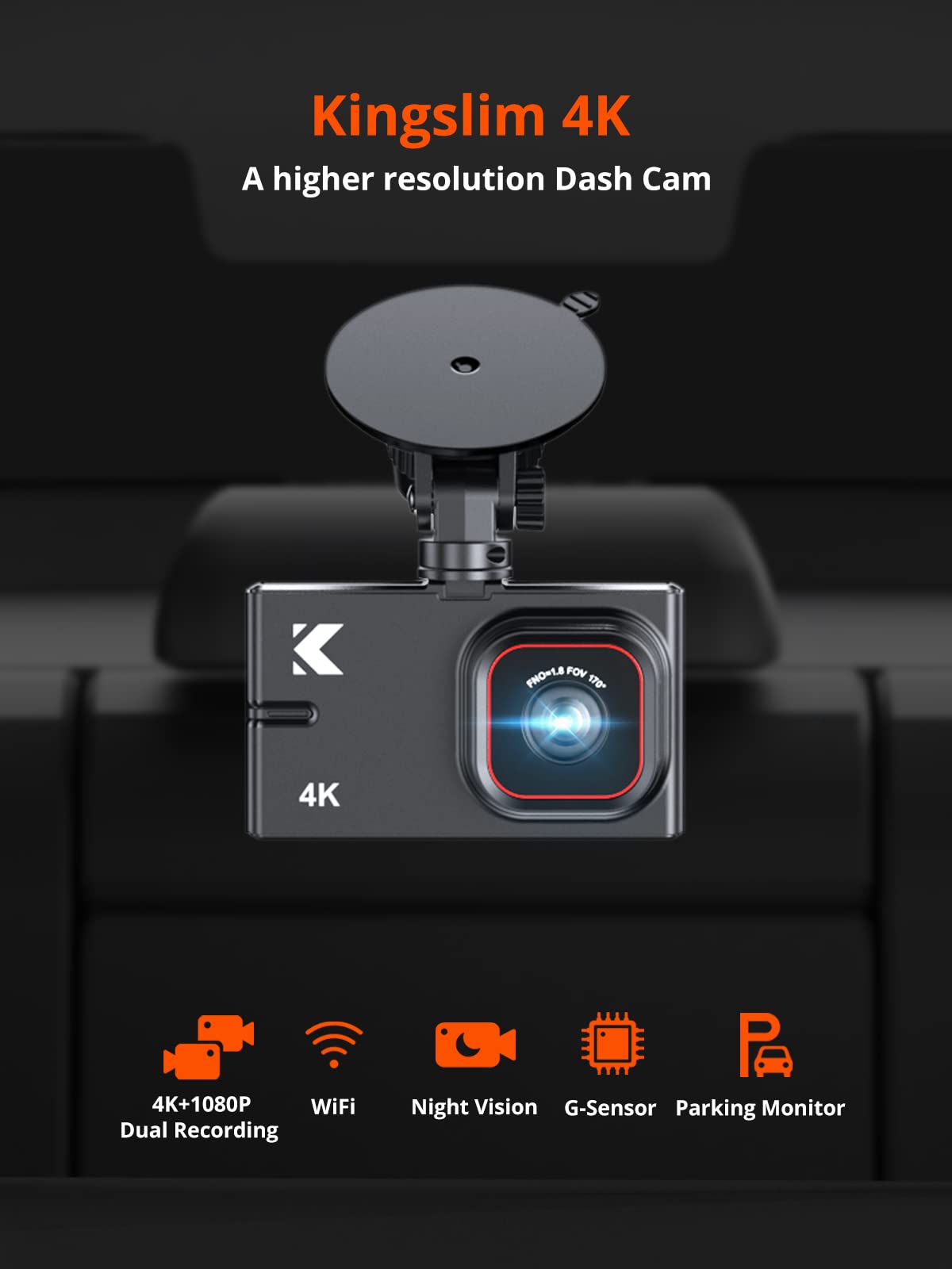 4K Dash Cam Front and Rear with WiFi - Kingslim D2 Pro 4K Front and 1080P Rear Dual Dash Cam for Cars, Dashboard Camera with Night Vision and Parking Monitor, Black, 256GB Supported[Upgraded Version]