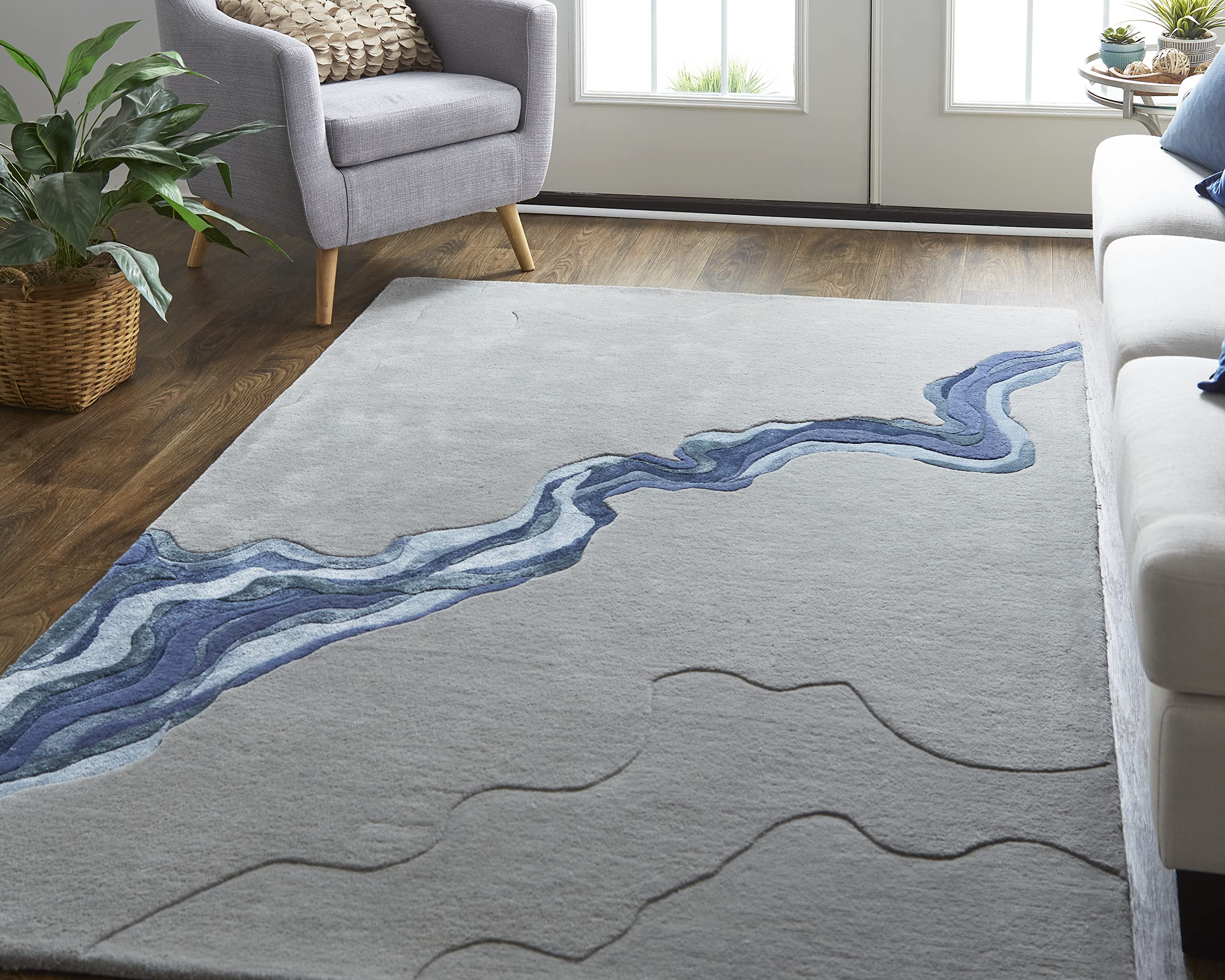 Feizy Serrano Modern Wool Rug, Gray/Blue, 8' x 10' Area Rug