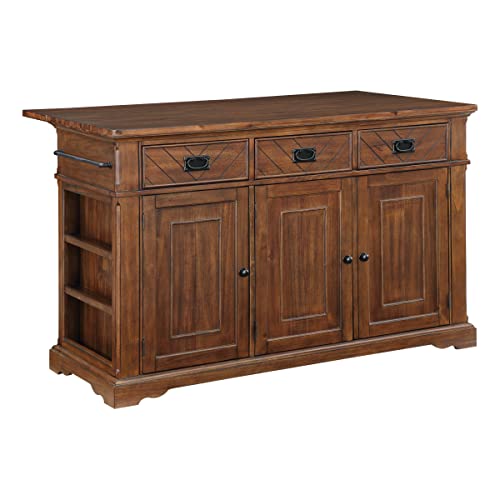 OSP Home Furnishings Palisade Kitchen Island with 3 Drawers and Cabinets with Adjustable Shelves and Pan Storage, Oak Finish