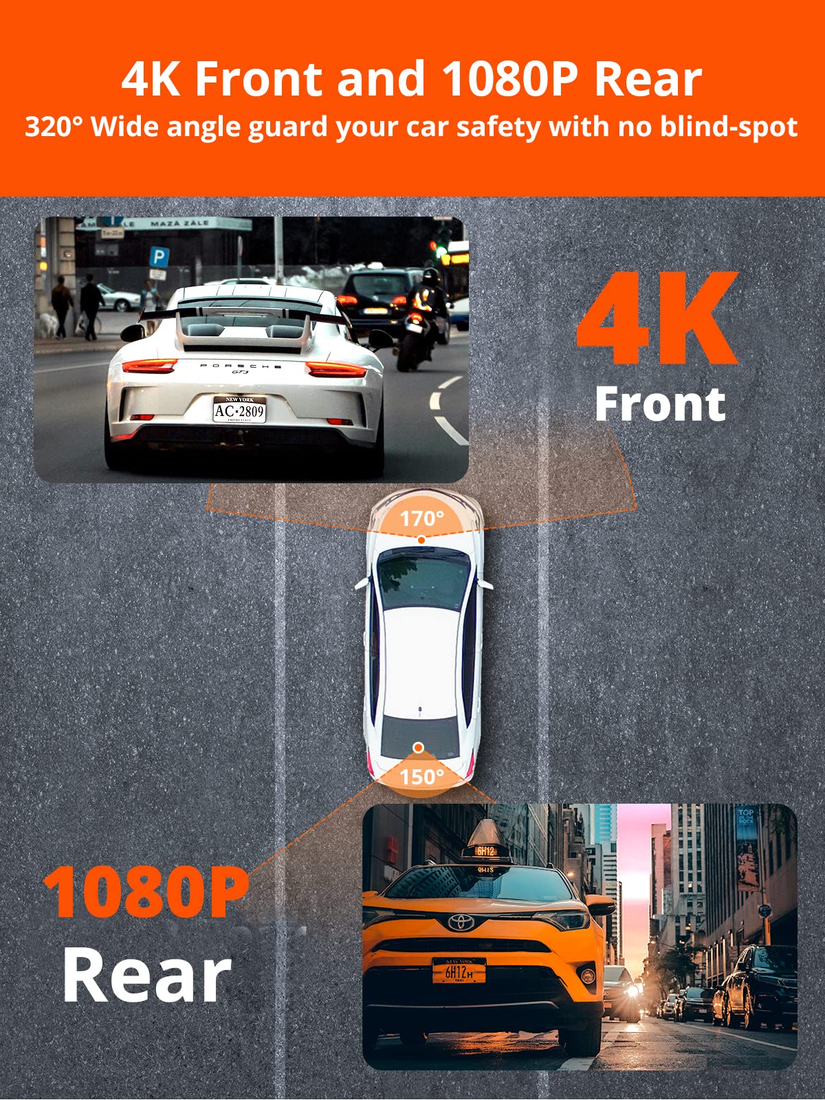 4K Dash Cam Front and Rear with WiFi - Kingslim D2 Pro 4K Front and 1080P Rear Dual Dash Cam for Cars, Dashboard Camera with Night Vision and Parking Monitor, Black, 256GB Supported[Upgraded Version]