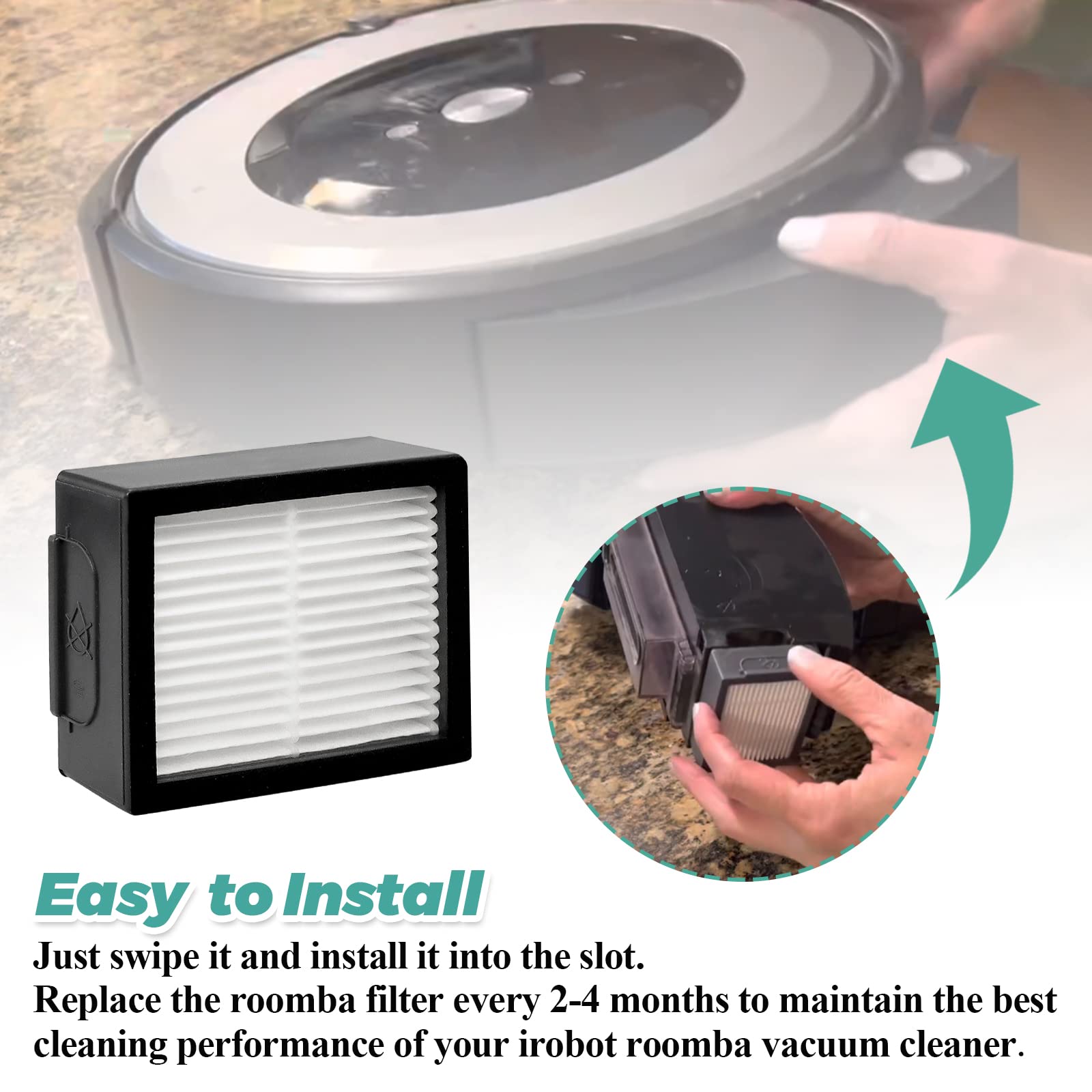 High-efficiency Filters Replacement for iRobot Roomba E I J Series i1+ i3 i3+ i4 i5 i6 i7 i7+ i8 j7 E5 E6 E7 Vacuum Cleaner by Techecook, 6Pack 4639161 Roomba Filters+1 Cleaning Brush