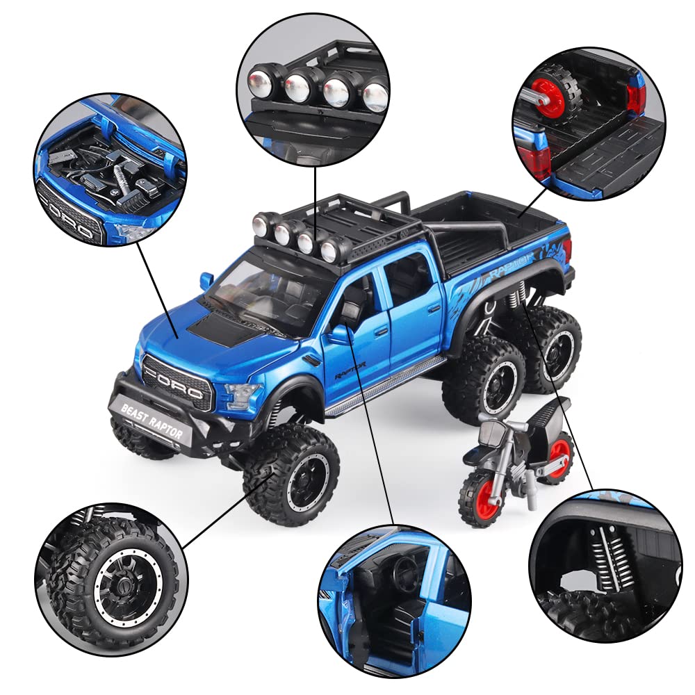 OANMYJJO Toy Pickup Trucks Metal Diecast Automobile Model,with Sound and Light、Pull Back for Kids Age 3 Year and up(Blue)