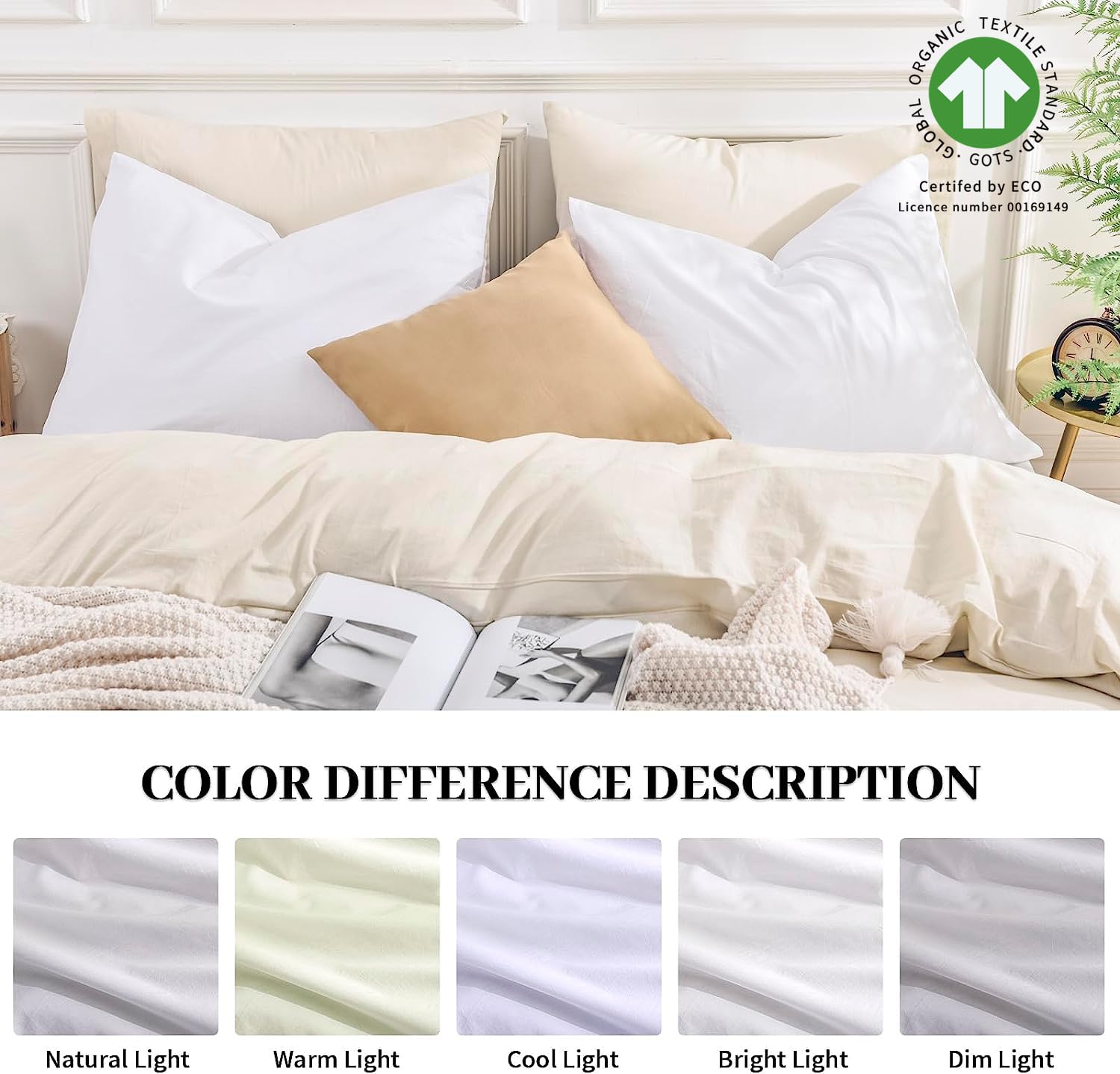NEXHOME PRO 100% Organic Cotton Queen Pillowcases Set of 2, Envelope Closure Linen Feel Textured Natural, Soft and Durable, Premium Cooling Pillow Cases for Bed (20x30 inch, White)