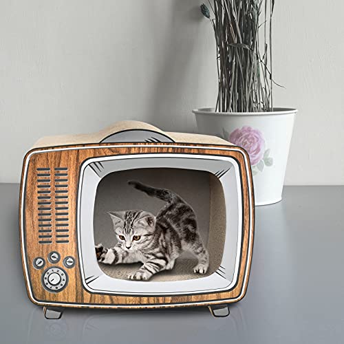 FluffyDream TV Cat Scratcher Cardboard Lounge Bed, Cat Scratching Board, Durable Board Pads Prevents Furniture Damage, Wood