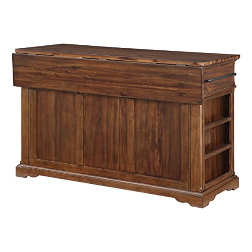 OSP Home Furnishings Palisade Kitchen Island with 3 Drawers and Cabinets with Adjustable Shelves and Pan Storage, Oak Finish