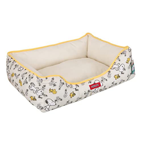 Peanuts for Pets Snoopy & Woodstock Cuddler Dog Bed in Beige | Elevated Dog Bed With Raised Rim | Plush and Comfortable Machine Washable Dog Bed for All Dogs, 24" x 19" x 8"