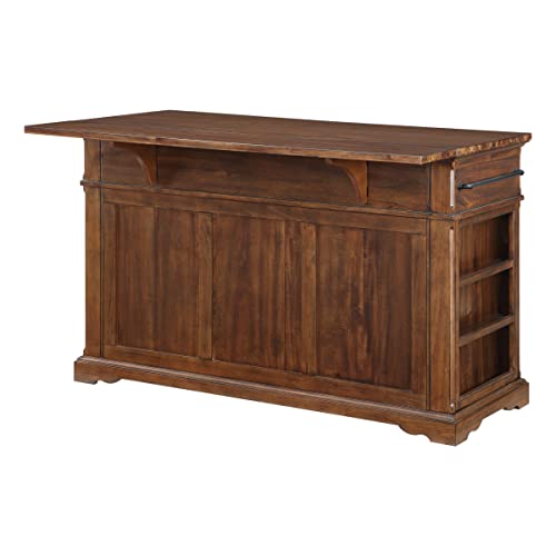 OSP Home Furnishings Palisade Kitchen Island with 3 Drawers and Cabinets with Adjustable Shelves and Pan Storage, Oak Finish